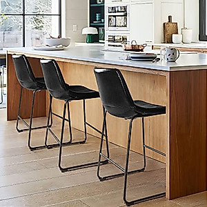 LEMBERI 26 inch Bar Stools Set of 2, Modern Counter Height Bar Stools, Faux Leather Barstool with Back and Metal Leg, Armless Dining Chairs for Kitchen Island Pub Living Room (26, Black)