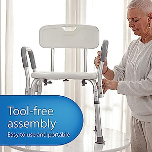 Medline Shower Chair Seat with Padded Armrests and Back Heavy Duty Shower Chair for Bathtub Slip Resistant Shower Seat with Adjustable Height Shower Chair for Inside Shower with 350 lb Capacity