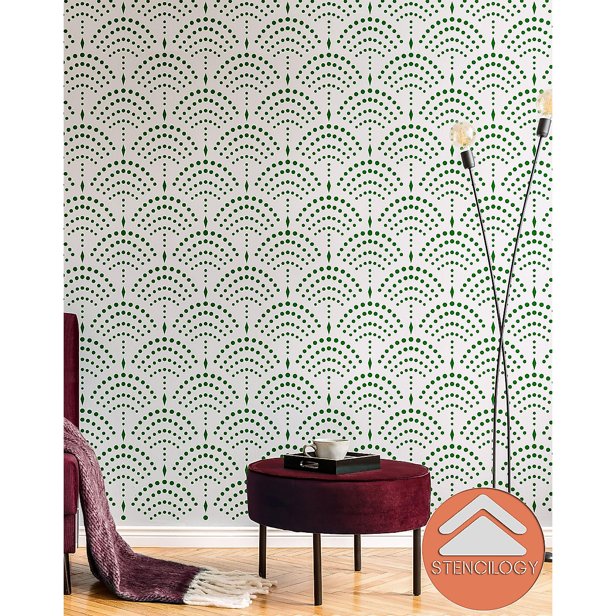 STENCILOGY® / KARASU - 23.6" x 39.4" XL Wall Stencil, Vintage Sashiko Stencil, Large Allover Wall Stencils for Painting, Large Ethnic Geometric Wall Stencil