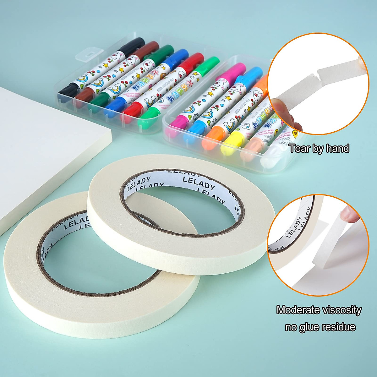 LELADY Masking Tape 1/2 Inch x 60 Yards - 12 Rolls, White Masking Tape, No Residue Painters Tape, Craft Tape Rolls, High Adhesive Decorative Tape for Painting, DIY, Arts, Crafts, Labeling, Handmade