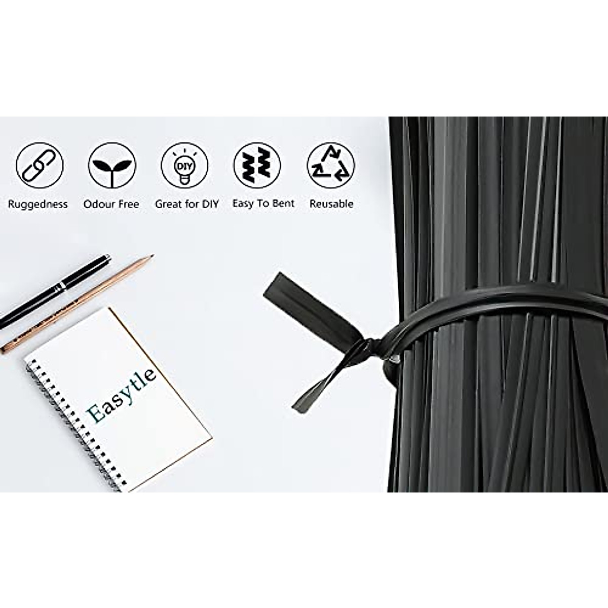 5" Cable Ties 100 Pcs Bag Twist Ties for Cord Twist Bread Ties Reusable Black Plastic Coated Ties Heavy Duty Wire Twist Ties for Household and Office Use