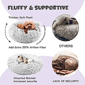 Himax Dog Beds for Small Dogs, Donut Dog Bed with Blanket Attached, Calming Dog Bed Washable Medium(20"/26"/35")