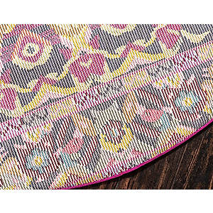 Unique Loom Medici Collection Vibrant Colors Abstract Botanical Red Round Rug (6' 0 x 6' 0)