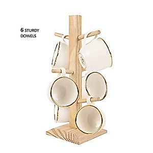 STORE INDYA Wooden tea coffee mug display stand 6 Hook