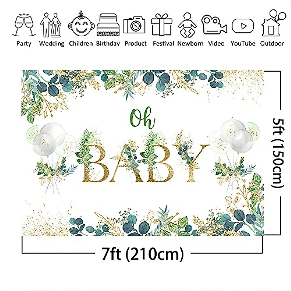 Mocsicka Oh Baby Greenery Backdrop for Boy Greenery Gender Neutral Baby Shower Photography Background Vinyl Green Leaves Baby Shower Backdrops Decorations for Boys (7x5ft)