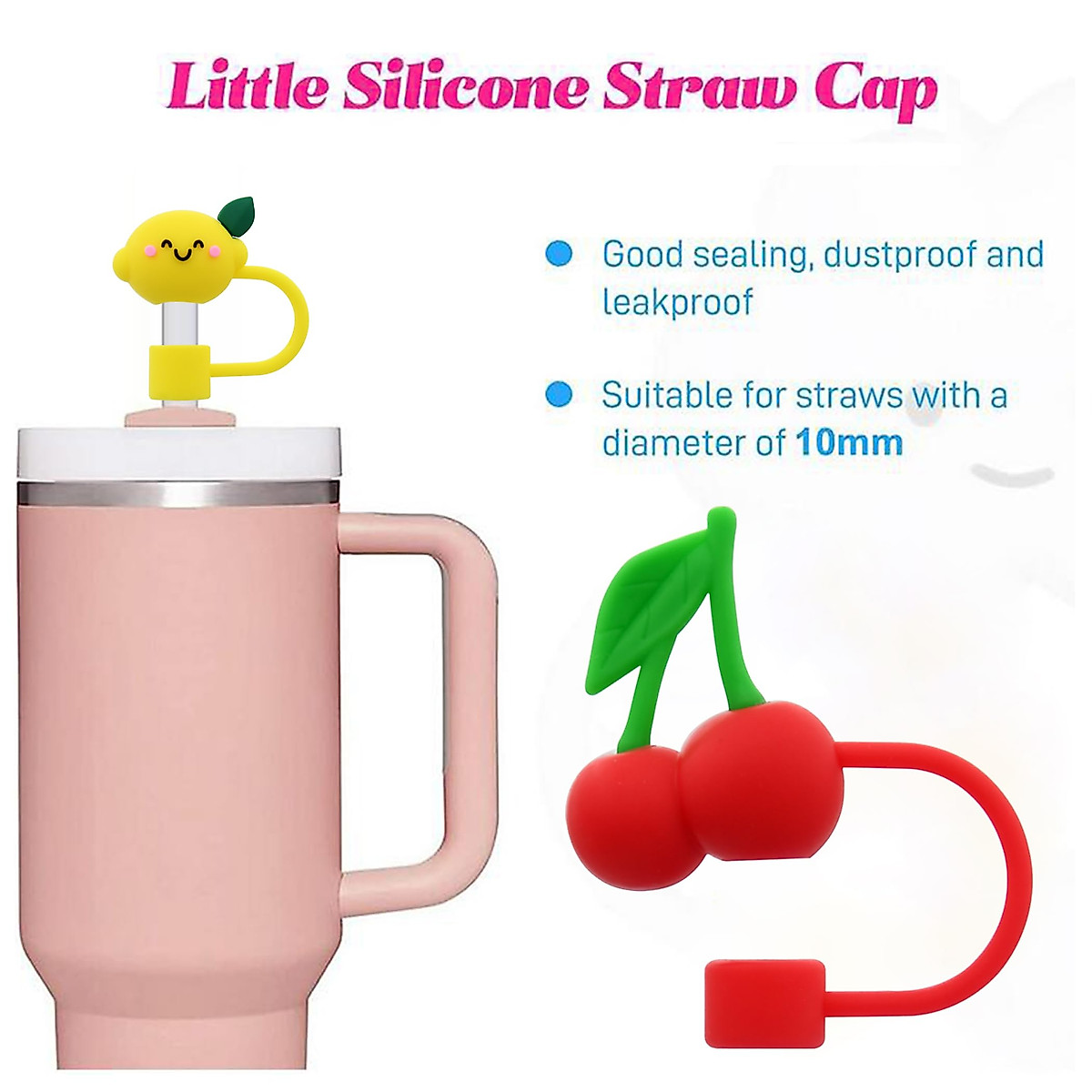 Meitesti Silicone Straw Cover for 10mm Straw Covers Cap for Stanley Cup Accessories, Cute Straw Topper for Tumblers Straw Cap Stopper for Reusable Straws Tip Lids (5pcs fruit straw cap)
