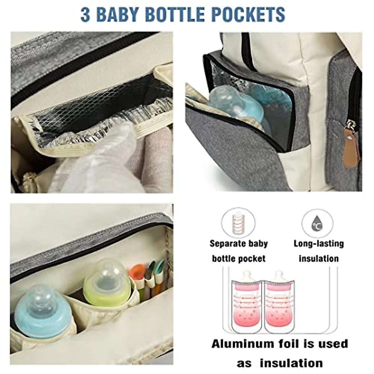 Cinkerr Diaper Bag Backpack for Mom, Large Backpack for Baby Boys/Girls, Portable Travel Mommy Bag with 3 Insulated Pockets, Baby Shower Gifts, Baby Registry Search Essentials for New Dads/Moms