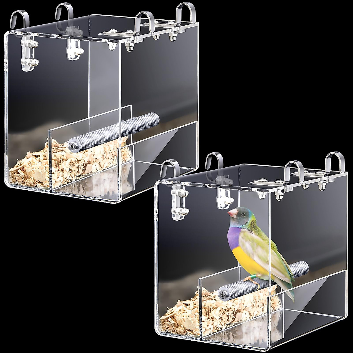 Ziliny 2 Pieces No Mess Bird Feeder for Cage Automatic Acrylic Bird Feeder Seed Food Catcher for Parakeet Canary Cockatiel Parrot Finch Canary 5.1 x 5.1 x 4.3 Inches