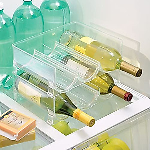 mDesign Stackable Plastic 3 Bottle Refrigerator Wine Rack - Kitchen Storage Organizer Holder for Champagne, Wine or Water Bottles - Stacking Wine Bottle Organizer for Fridge - Ligne Collection - Clear