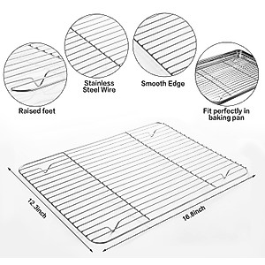MCIRCO 6 Piece Stainless Steel Baking Sheet with Rack with Silicone Baking Mat Set (2 Pans + 2 Racks + 2 Mats), 17.3 x 13 x 1 Inch Cookie Sheet with Cooling Rack, Non Toxic, Heavy Duty & Easy Clean