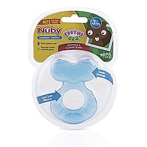 Nuby Silicone Teethe-eez Teether with Bristles, Includes Hygienic Case, Blue
