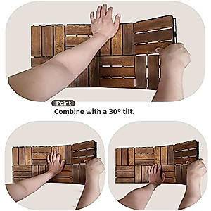 Acacia Hardwood Interlocking Deck Tiles - Walnut Grid - 12"×12" 9pcs - Floor Tiles for Patio and Deck Use Natural Wood Outdoor Decking and Flooring, Rain and Weather Resistant, Heavy Duty