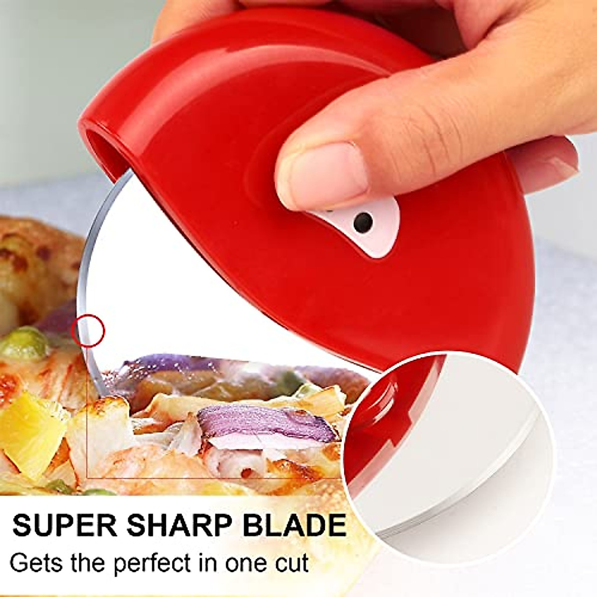 Pizza Cutter Wheel - 2 Pack Pizza Slicer Cutter，3 Inch Super Sharp Stainless Steel Blade with Protective Plastic Guard Cover and Easy To Clean (Red)