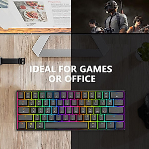 60% Mechanical Gaming Keyboard Wired 60 Percent Keyboard with LED RGB Rainbow Backlit Blue Switch for Windows PC Gaming (61 Keys, Black)