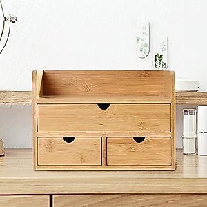 LifeSpace. Bamboo Makeup Organizer, Wooden Bathroom Counter Organizer, Vanity Wood Makeup Organizer with Drawers, Bedside Table Organizer Womens for Skin Care Cosmetics. No Assembly Required.
