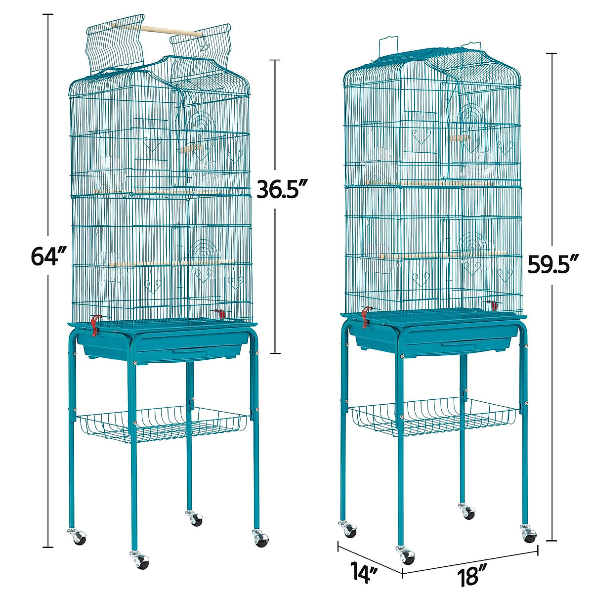 Topeakmart Open Play Top Bird Cage Large Parakeet Parrot Cage w/Detachable Stand for Budgies Finches Canaries Lovebirds, 64inch