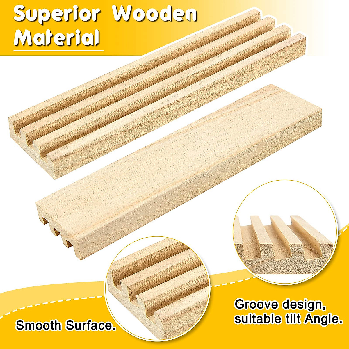 Jetec 8 Pieces Wooden Domino Racks Domino Trays Holders Organizer Natural Wood Domino Trays with 3 Tilted Rows for Mexican Train Chickenfoot Mahjong and Other Domino Games