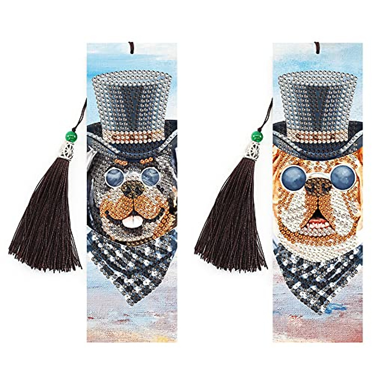 Pug Bookmark Diamond Painting Kit - pigpigboss 2 Pieces Diamond Painting Bookmark Set Gentleman Dog Bookmark Diamond Dots for Adult Glasses Dog Diamond Painting Art for Kid (21 X 6 CM)