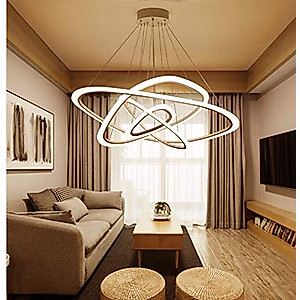Ziplighting Modern LED Chandelier Pendant Light with 4 Triangle Ring Adjustable Pendant Light Ceiling Fixture Contemporary for Bedroom Living Room Dining Room Kitchen Island with Remote Control