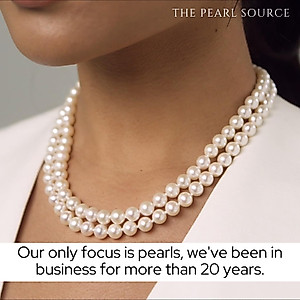 The Pearl Source 6.5-7.0mm AAA Quality Double Strand White Freshwater Cultured Pearl Necklace for Women in 18-19" Princess Length