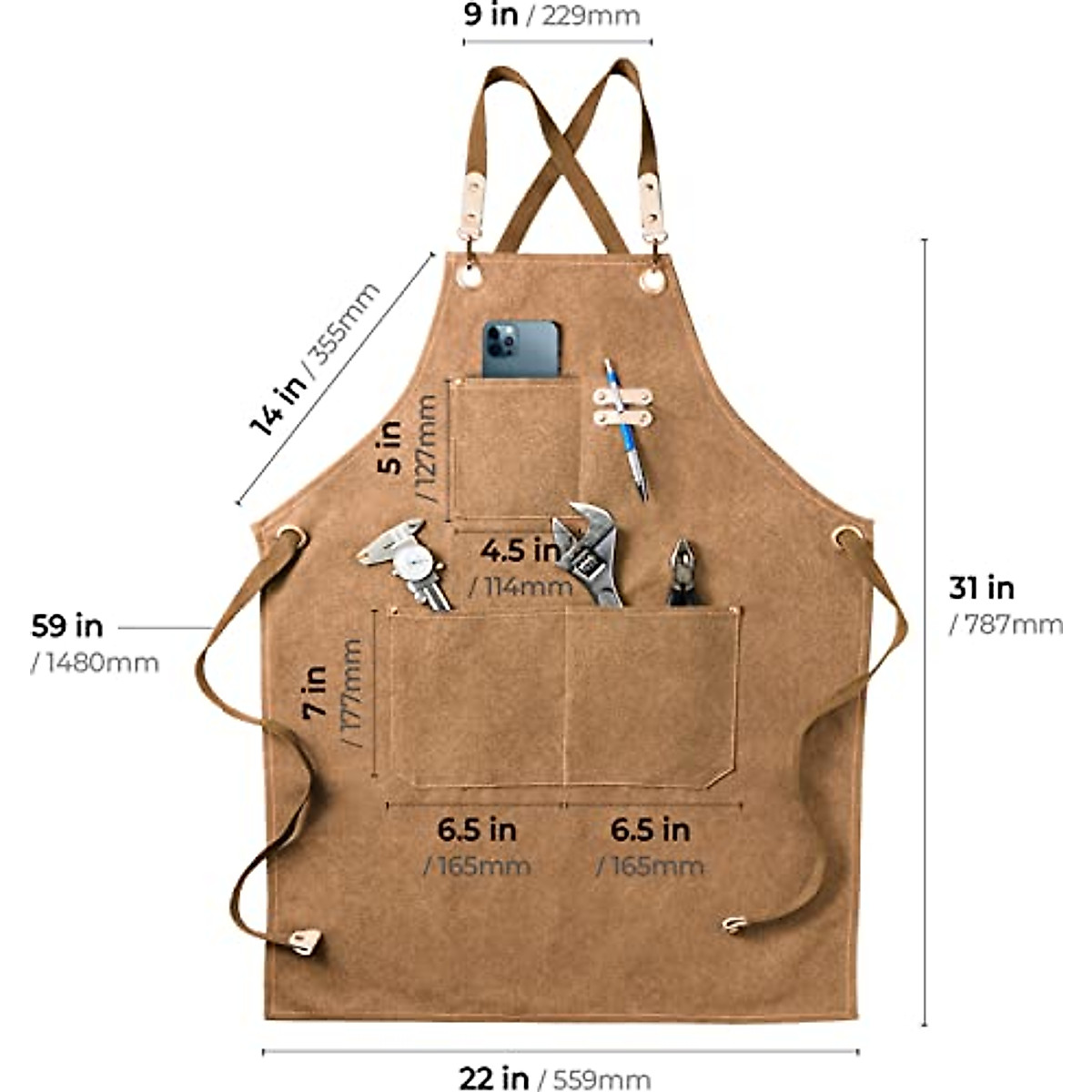 carrotez Chef Apron, Waterdrop Resistant Cotton Canvas Cross Back Adjustable Apron, M-XXL