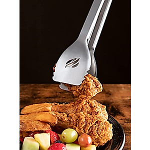 Blackstone 5228 Griddle Grill Tongs Stainless Steel Heat Resistant Rubber Grip to hold your Meat and Veggies- Premium Long BBQ Grill Scraper Tongs, Dishwasher Safe 14" Black/Orange