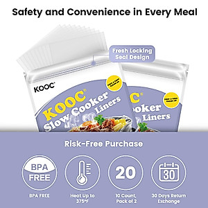 KOOC Slow Cooker Liners 8"x11" 20 Count Mini Size Disposable Pot Liners Cooking Bags Fit 0.65 qt to 1.25 qt Pot BPA Free Fresh Locking Seal Design