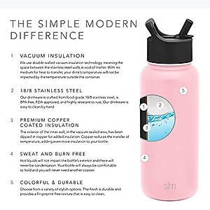 Simple Modern Water Bottle with Straw Lid Vacuum Insulated Stainless Steel Metal Thermos Bottles | Reusable Leak Proof BPA-Free Flask for Gym, Travel, Sports | Summit Collection | 32oz, Blush