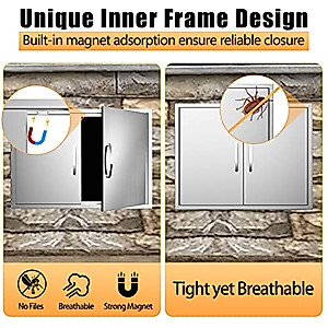 KODOM Outdoor Kitchen Doors 31''W X 24''H,Flush Mount Stainless Steel BBQ Access Doors, Double Grill Access Door for Outdoor Kitchen Cabinets and BBQ Island