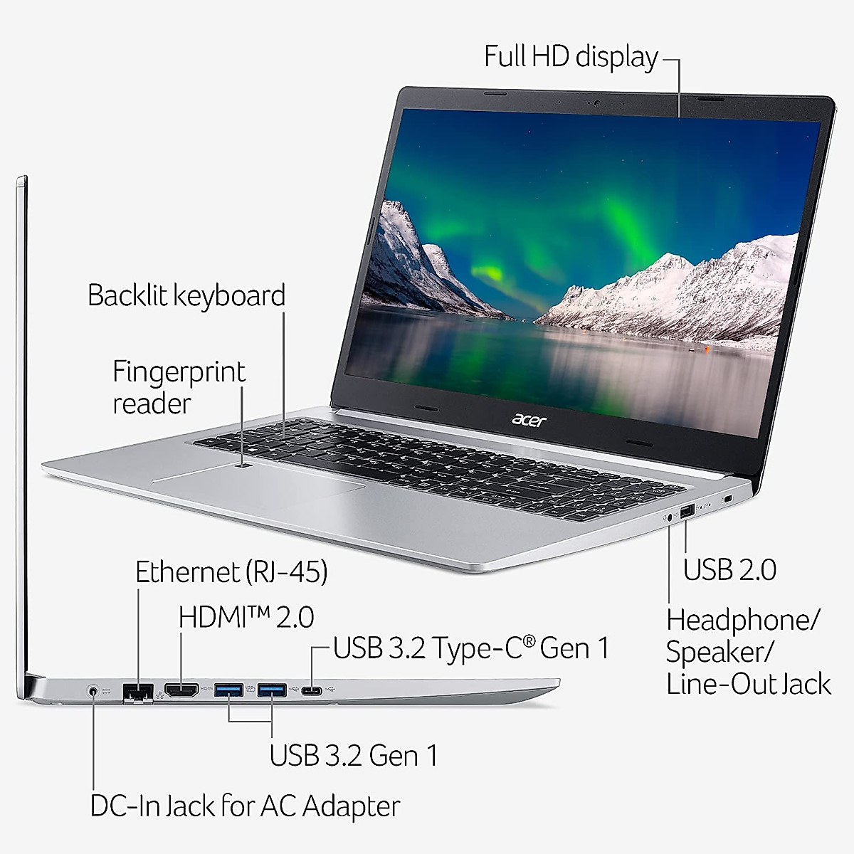 Acer Aspire 15.6” Laptop with Fingerprint Reader & Backlit Keyboard (Latest Model), Full HD IPS Display, AMD Ryzen 3 Quad-Core Processor, 20GB RAM, 1TB SSD, RJ-45, USB-C, HDMI, NLY MP, Windows 11