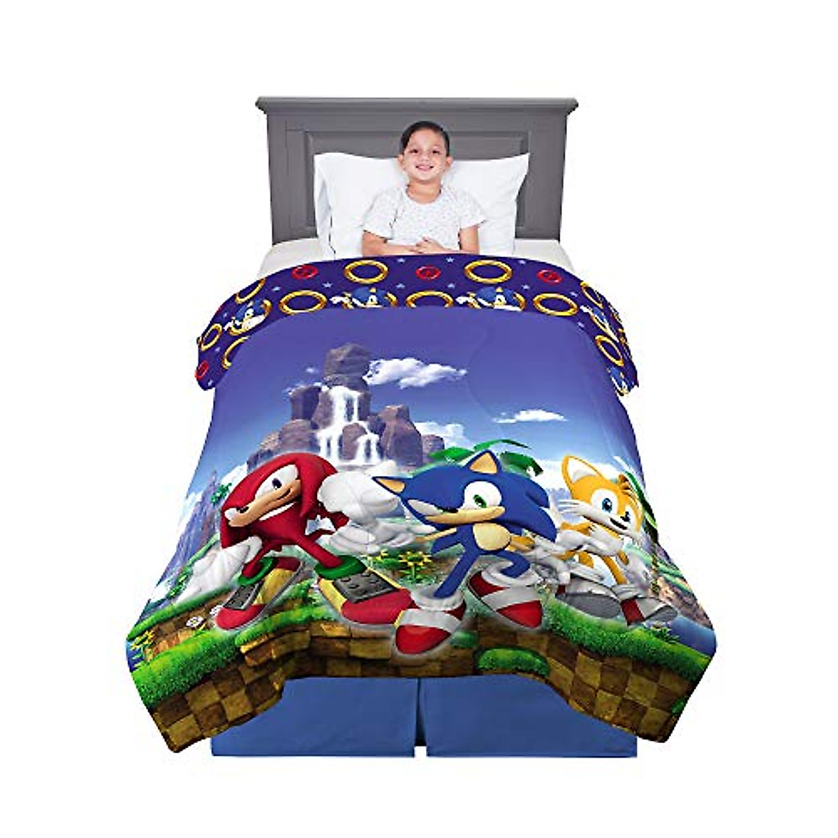 Franco Kids Bedding Super Soft Microfiber Reversible Comforter, Twin/Full, Sonic The Hedgehog, Anime