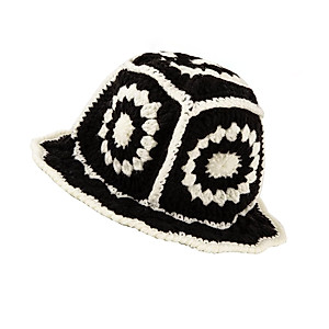 Women Crochet Bucket Hat Knitted Bucket Hat Handmade Cute Flower Pattern Beach Hat Outdoor Cute Striped Floral Fishing Hat Knit Bucket Hats Fisherman Hat for Women Multicolor