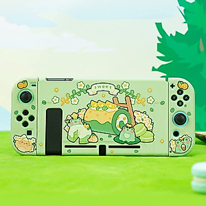 GeekShare Protective Case Compatible with Switch, Soft TPU Slim Case Cover Compatible with Switch Console and Joy Con Controller - Matcha Froggy