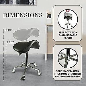 Unique Saddle Stool | Ergonomic Adjustable Hydraulic Saddle Chairs with Wheels | 360 Degree Rotation and Adjustable Height Padding Black Chair Seat