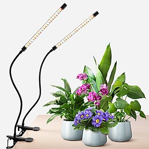GROWSTAR Plant Lights for Indoor Growing, Full Spectrum 2 Heads Clip Grow Lamps with 10 Feet Cables for Seeding Blooming and Fruiting(2 Pack)