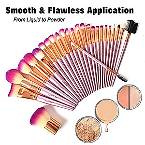 JAF 26pcs Professional Pink Makeup Brushes Set with Case Vegan Synthetic Brushes Set in Zipper Bag Holder Cosmetic Big Makeup Tools Kit for Face Contour Highlighter