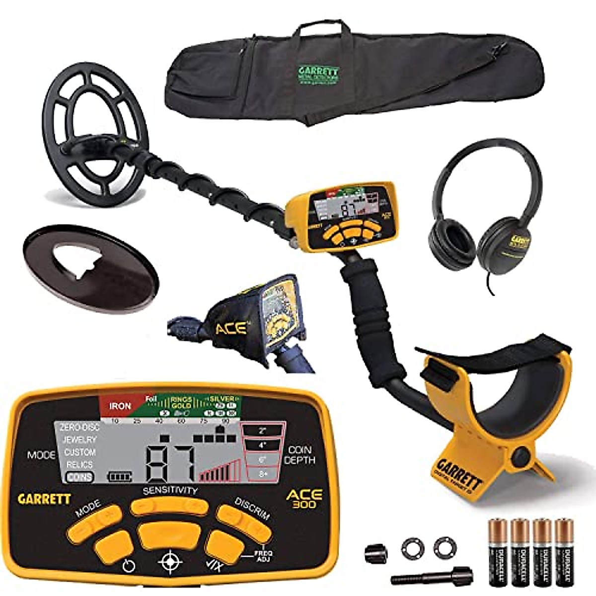 Garrett ACE 300 Metal Detector with Waterproof Search Coil and Carry Bag