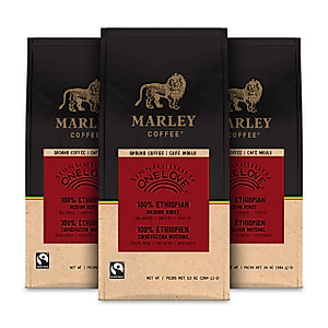 Marley Coffee One Love, 100% Ethiopian, Medium Roast, Ground Coffee, 10 Ounce (Pack of 3)