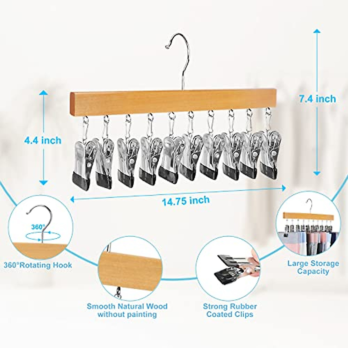 Resovo Upgrade Legging Organizer, 2 Pack Wooden Legging Storage Organizer Space Saving 20 Metal Hooks Closet Organizer and Storage for Leggings, Pants, Skirts etc.