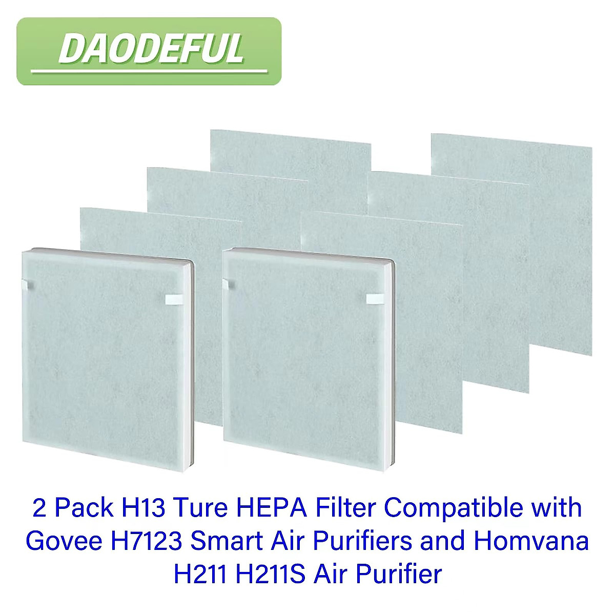 H7123101/H211/H211S Replacement Filter for Govee H7123 Smart Air Purifiers and Homvana H211 H211S Air Purifier, 2 Pack HEPA Filter + 4 Washable Pre-filter
