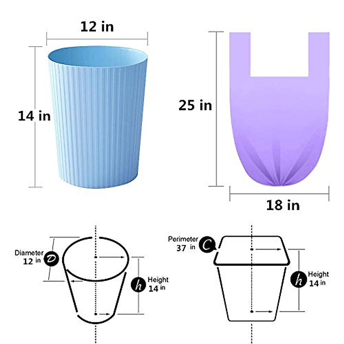 Trash Bags,4 Gallon Handle Tie Small Garbage Bags For Office, Kitchen,Bedroom Waste Bin,Colorful Portable Strong Rubbish Bags,Wastebasket Bags,100 Counts