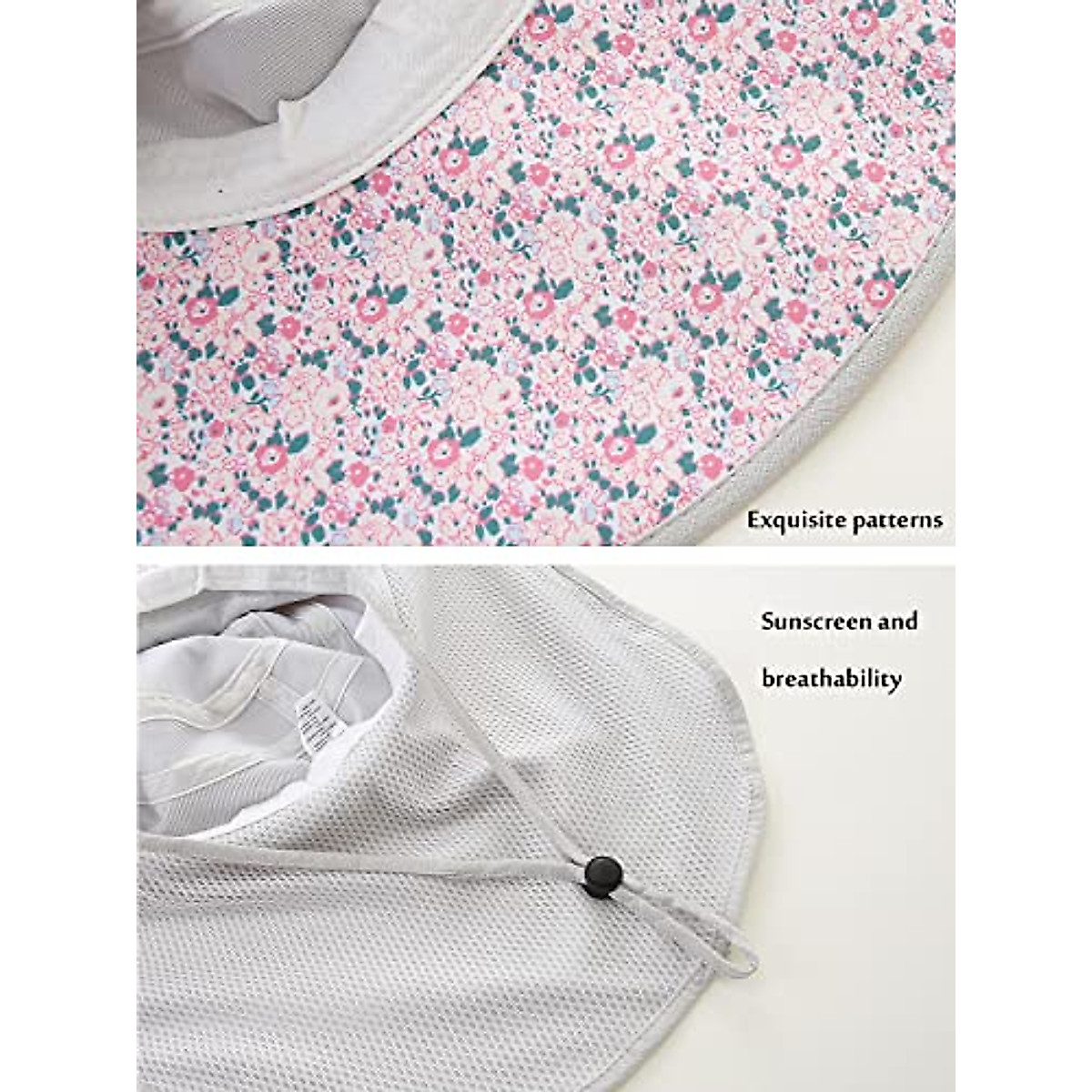 Sun Hats for Women Foldable Wide Birm Boonie Hat Adjustable UV Protection Fishing Hiking Hat with Windproof Tether Light Gray