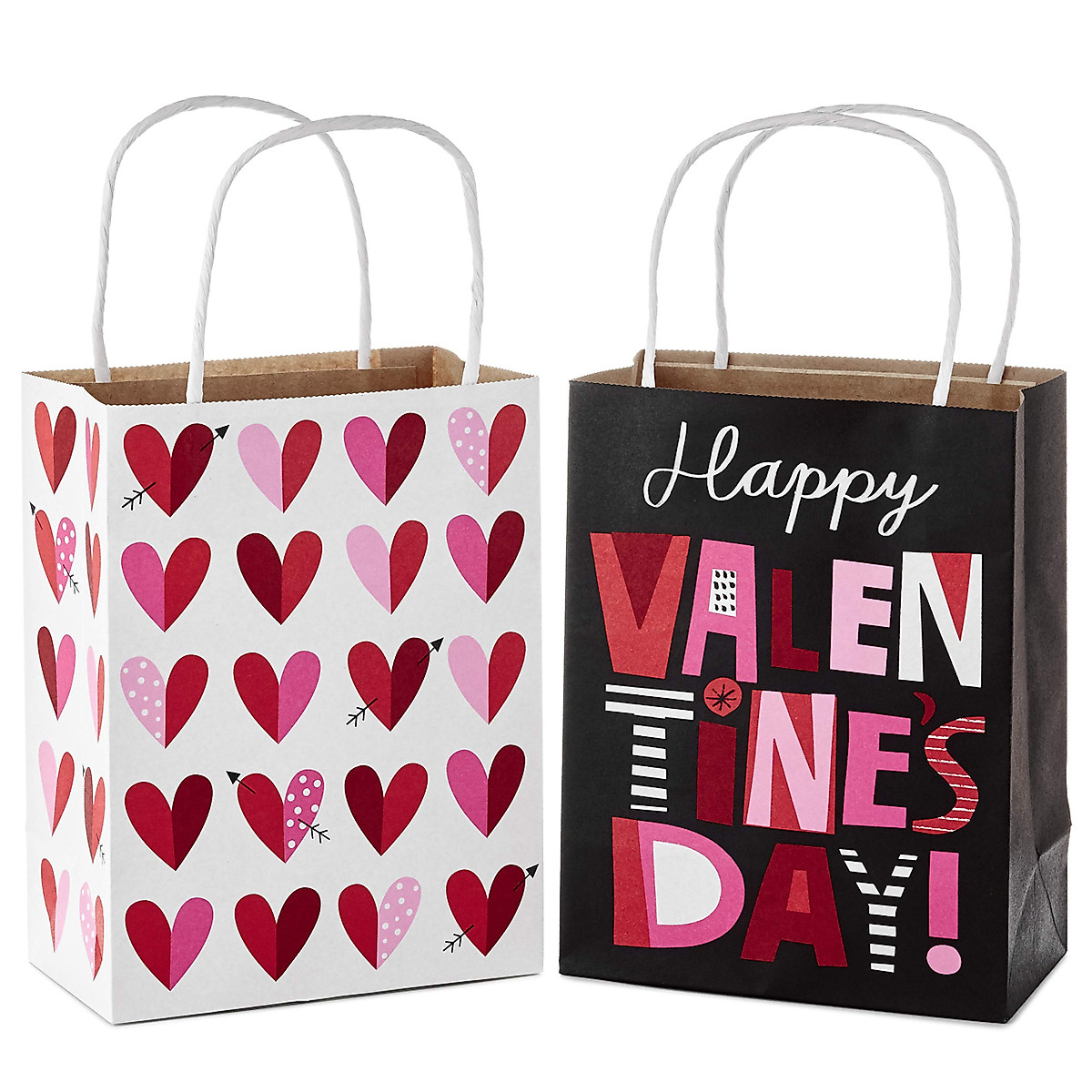 Hallmark 7" Small Valentine's Day Paper Gift Bags Assortment (Pack of 4: Pink and Red Hearts) for Kids, Treats, Galentines Day
