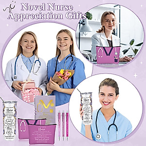Domensi 6 Pcs Nurse Week Appreciation Gifts for Women Medical Nursing Assistant 20 oz Marble Sign Tumbler Makeup Bag Notepad with Ballpoint Pen for Graduation Nursing Student(Purple)