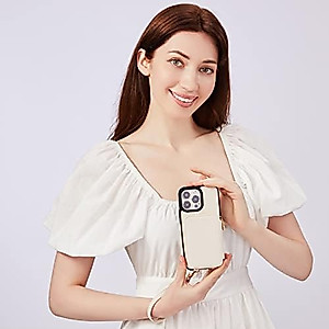 Keallce Case for iPhone 14 Pro Max 6.7'' Wallet Case, Crossbody Zipper Handbag with RFID Blocking 10 Card Slot Kickstand, Detachable Shoulder & Wrist Strap Protective Cover for iPhone 14 Pro Max,Beige