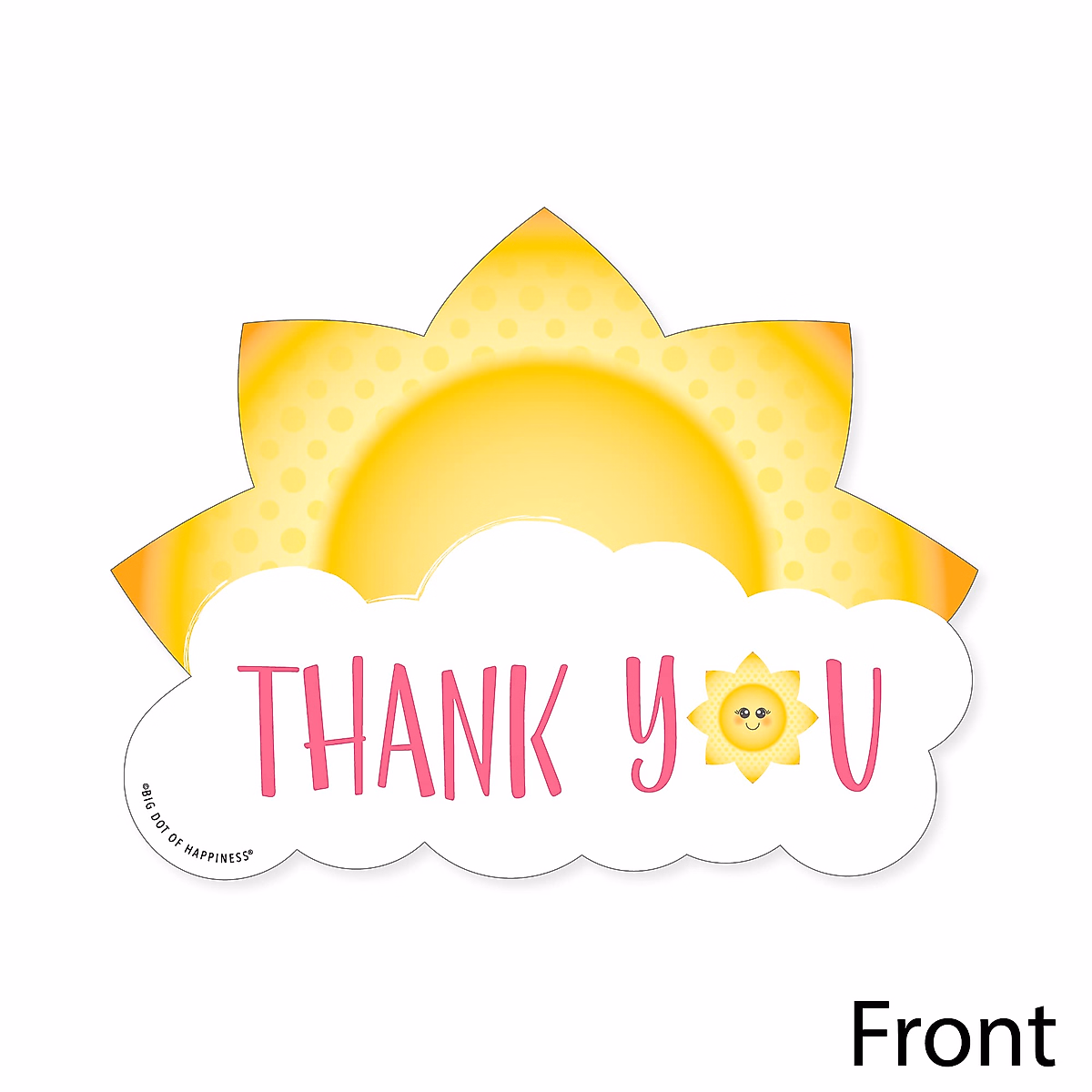 Big Dot of Happiness You Are My Sunshine - Shaped Thank You Cards - Baby Shower or Birthday Party Thank You Note Cards with Envelopes - Set of 12