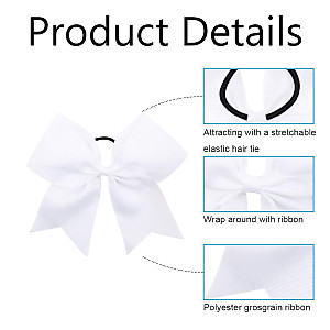 Cheer Bows, Caenagrion 18 PCS 8" Large White Cheer Hair Bows Ponytail Holder Elastic Band Handmade for Cheerleaders Teen Girls College Sports (White)