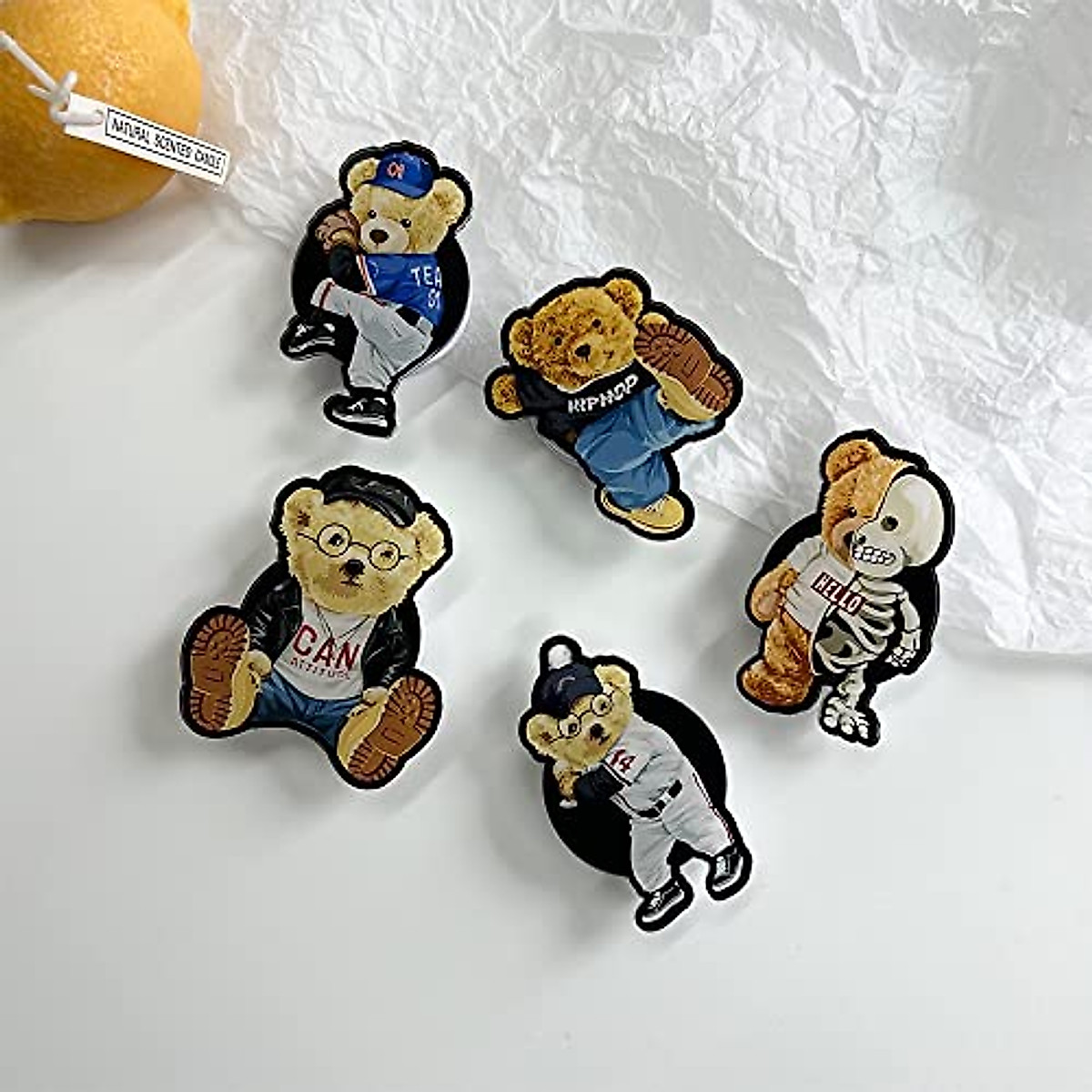 ONLYOU GRIPTOK Phone Grip Korean Grip Tock Bear Design Cute Smartphone Stand Drop Prevention Just Stick On Custom Pair Matching Women's Men's (Break Dance)