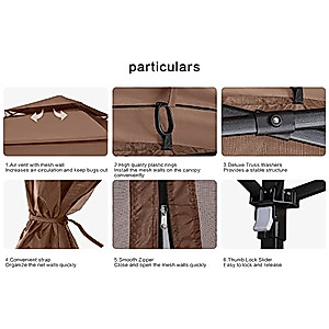 COOSHADE 11x11Ft Easy Pop Up Gazebo Tent Instant Outdoor Canopy Shelter with Mosquito Netting Walls(Brown)