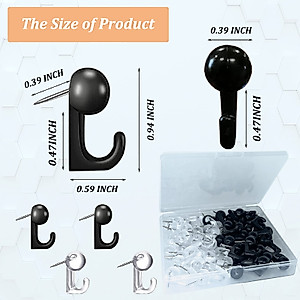 50 PCS Push Pin Hooks, Plastic Heads Cork Board Hooks Decorative Thumb Tacks Hook for Photo Wall, Bulletin Board, Home Wall, Home Office School Supplies (Black and Clear)